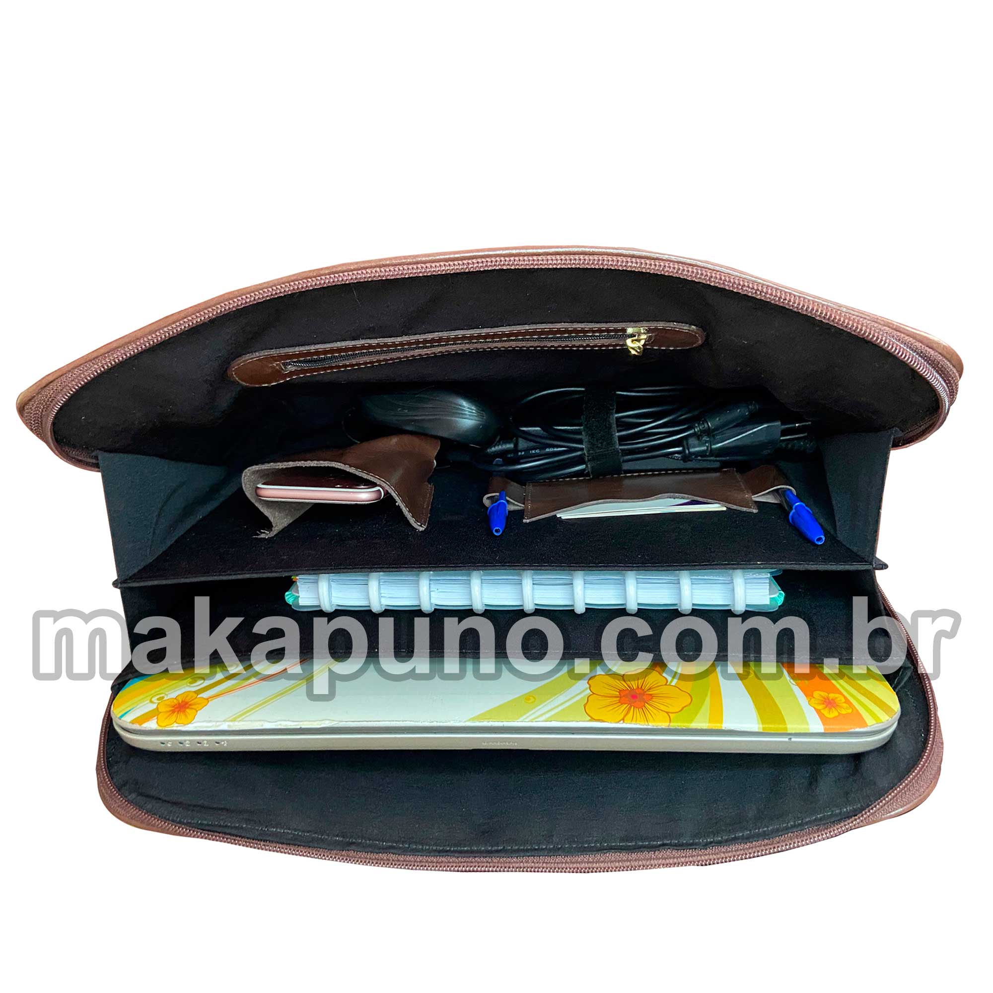 Pasta Executiva Feminina em couro marrom para notebook de 14 polegadas