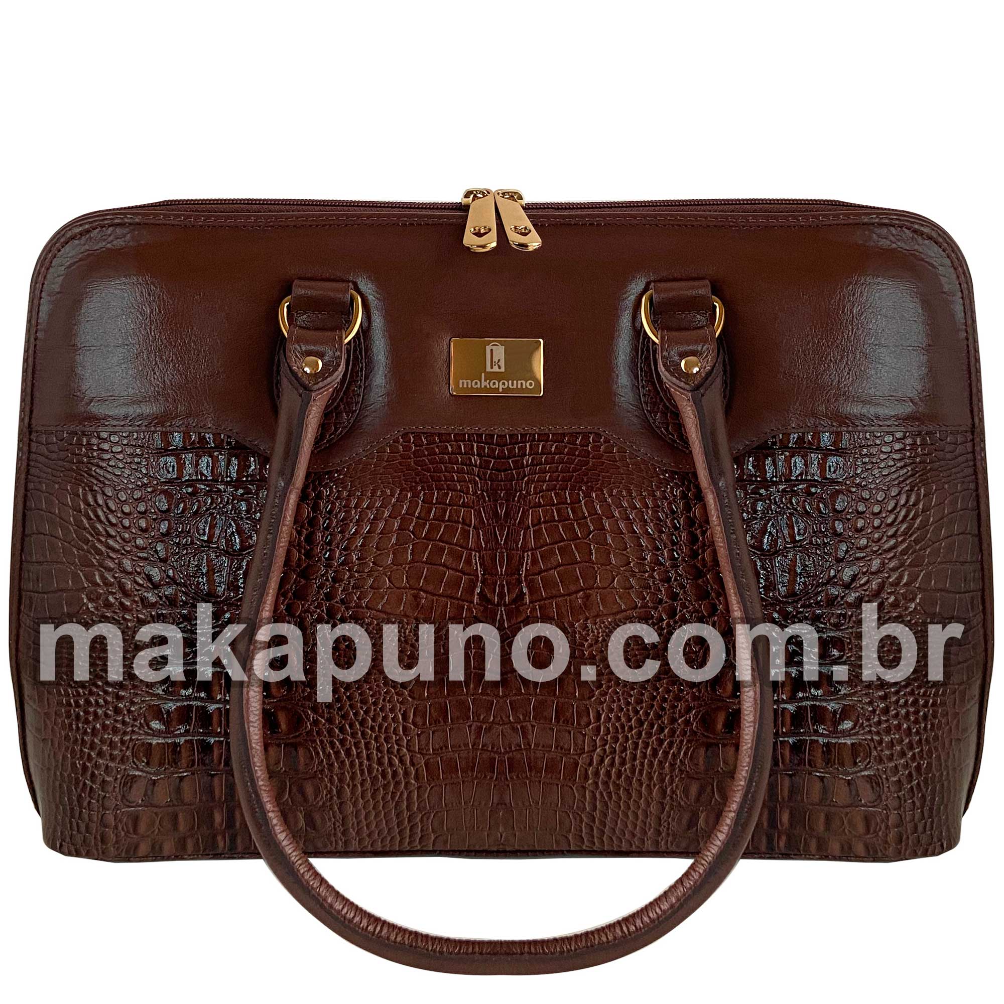 Pasta Executiva Feminina em couro marrom para notebook de 14 polegadas