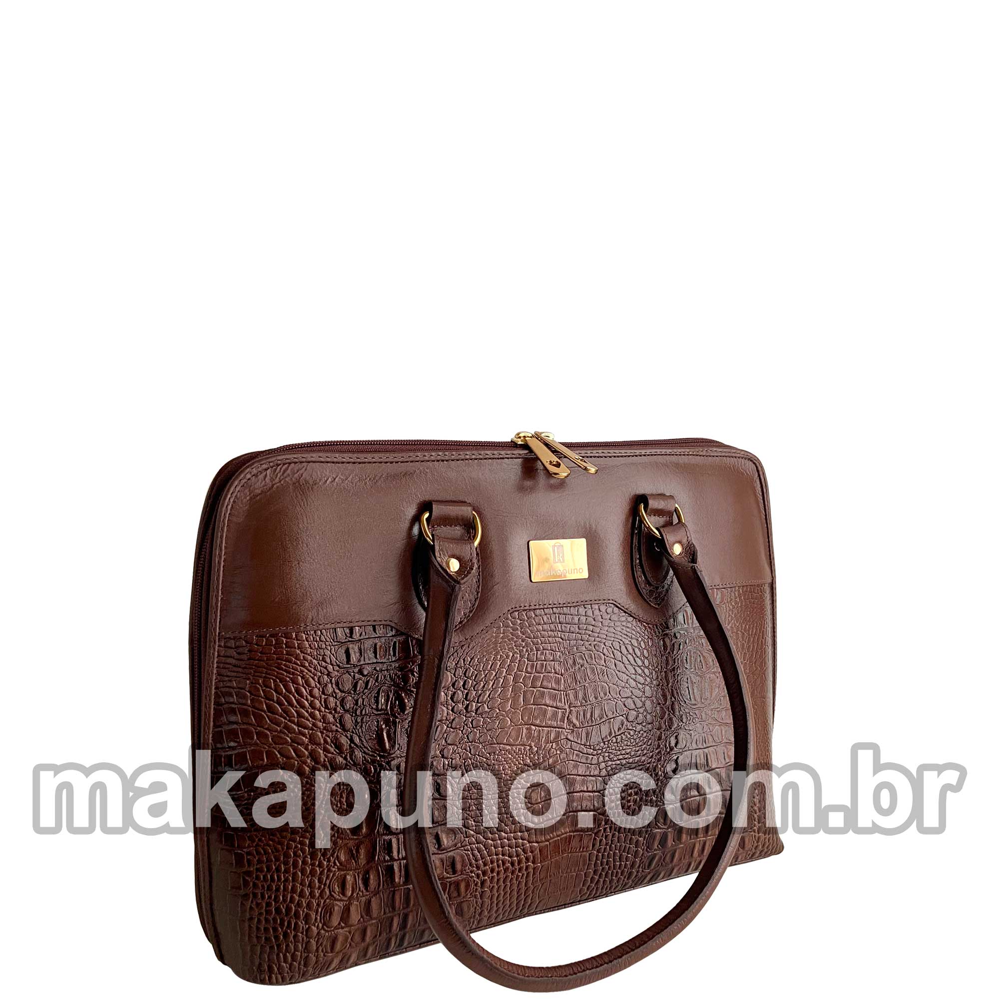 Pasta Executiva Feminina em couro marrom para notebook de 14 polegadas