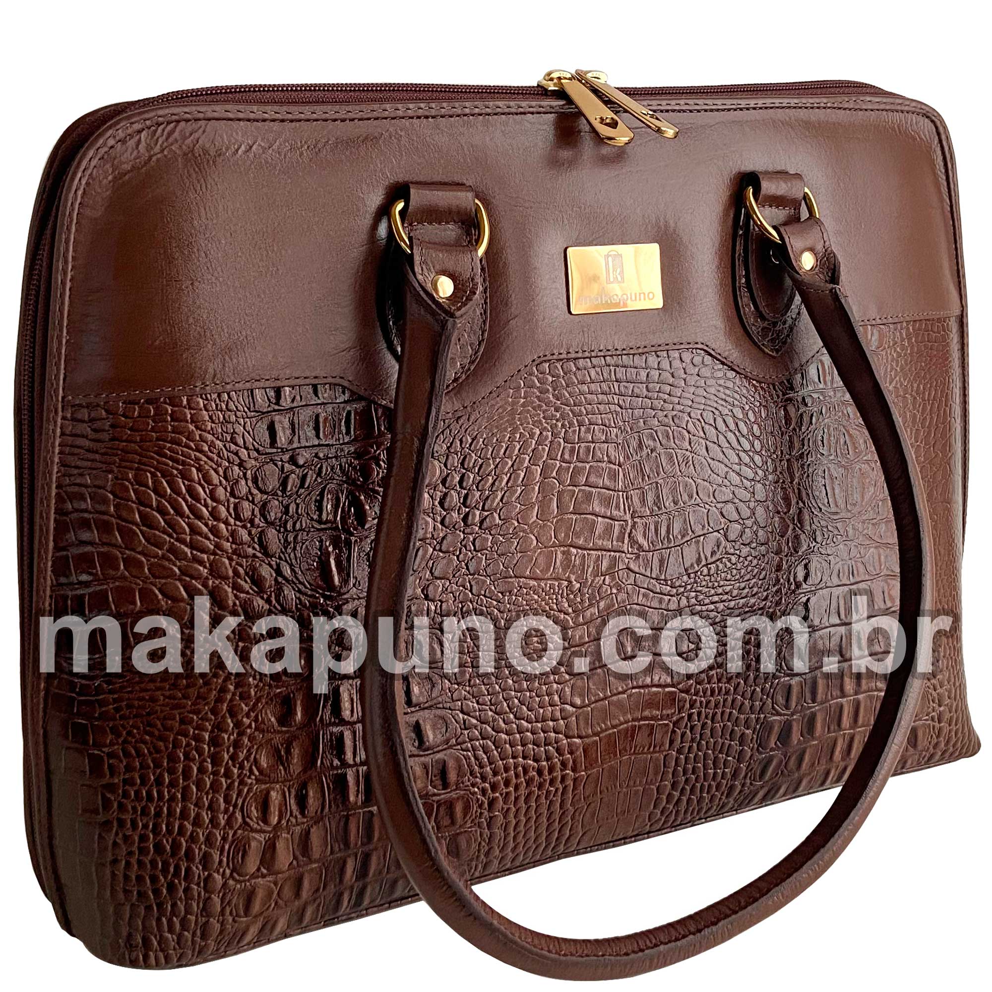 Pasta Executiva Feminina em couro marrom para notebook de 14 polegadas