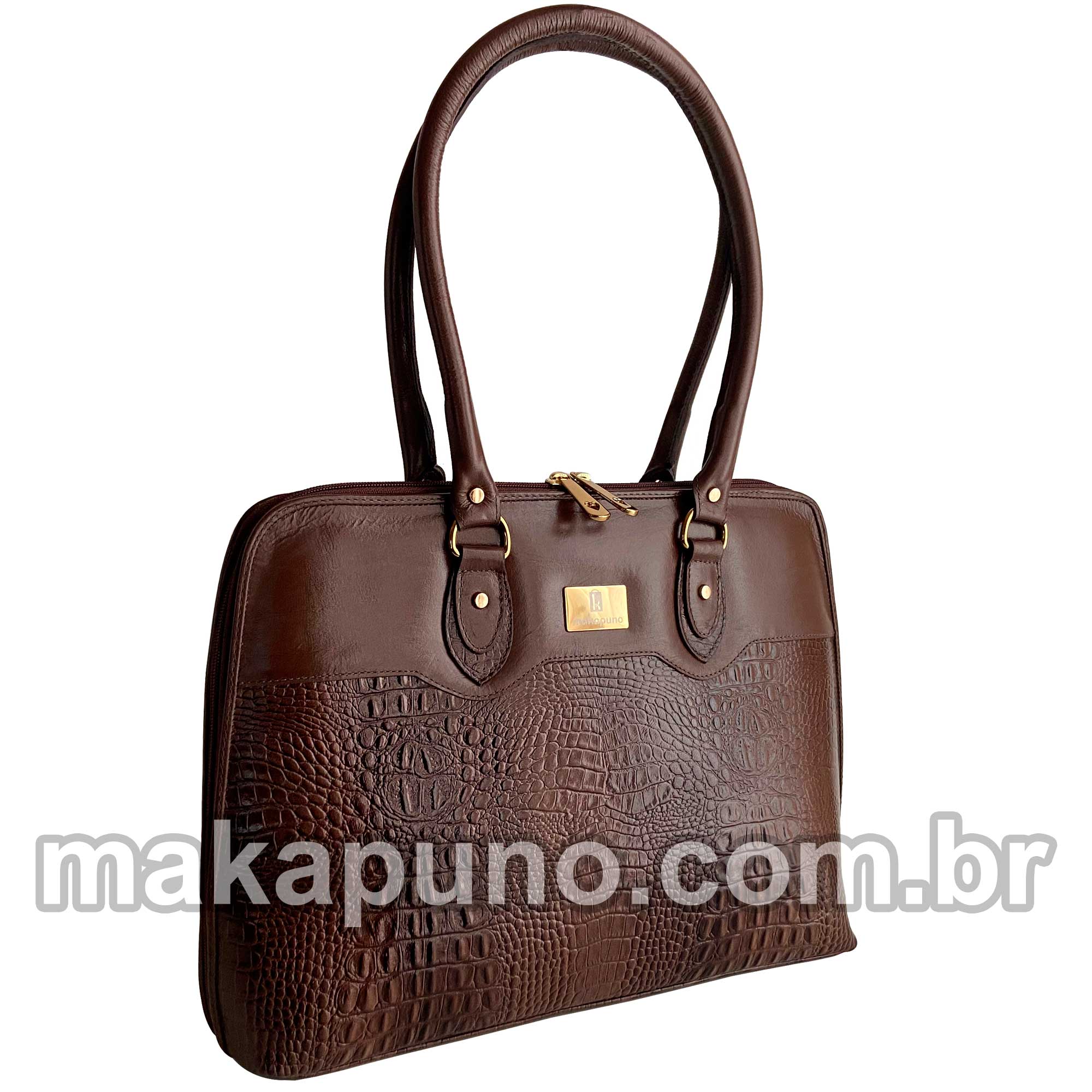 Pasta Executiva Feminina em couro marrom para notebook de 14 polegadas