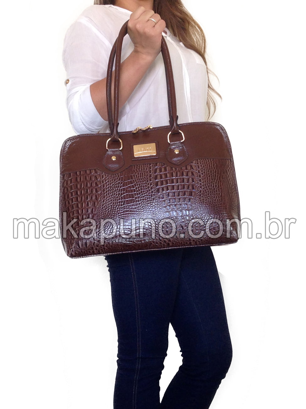 Pasta Executiva Feminina em couro marrom para notebook de 14 polegadas