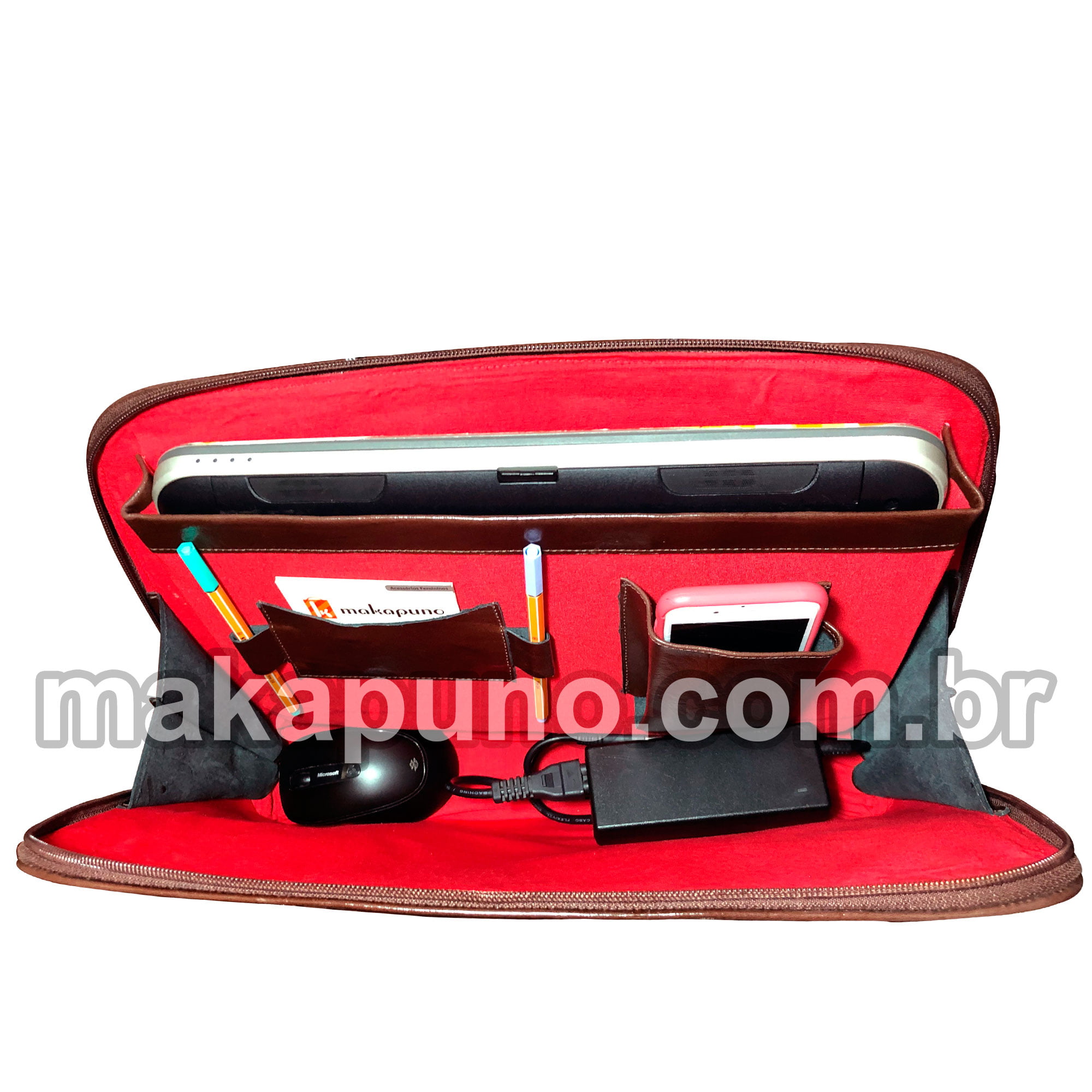 pasta executiva feminina em couro marrom liso para notebook de 14 15 16 ...